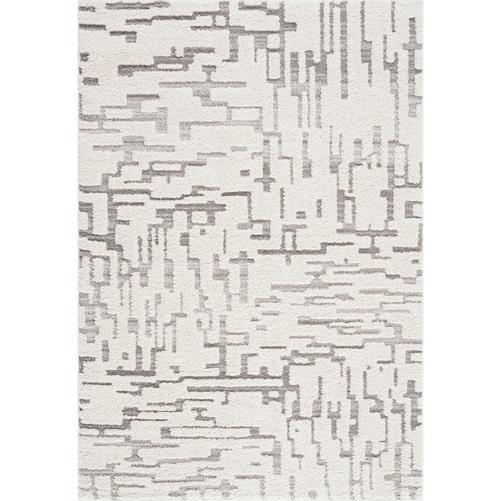 Tayse Rugs Artisan Shag Ivory 9 ft. x 12 ft. Abstract Indoor Area Rug ...