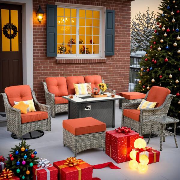 HOOOWOOO Verona 7-Piece Wicker Outdoor Patio Fire Pit Furniture ...