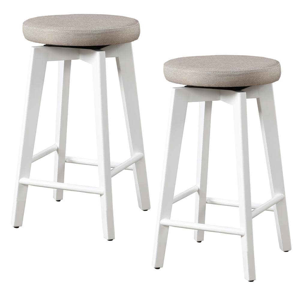 LuXeo Serena 24 in. White Leg Backless Wood Counter Stool with Beige ...