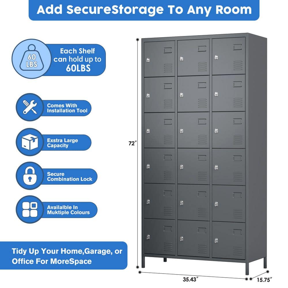 Hephastu 35 in. W x 72 in. H x 16 in. D Freestanding Cabinets w/ 18 ...