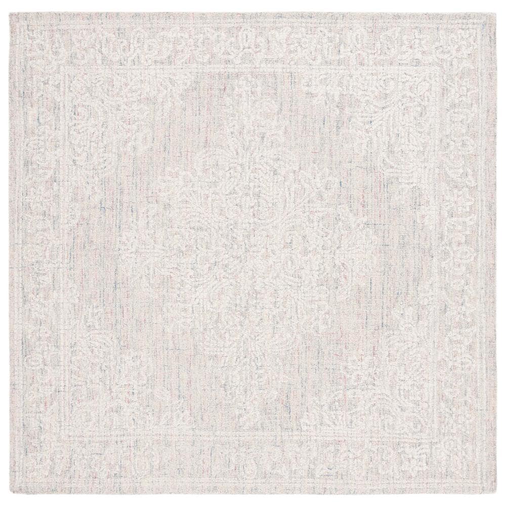 SAFAVIEH Ebony Light Gray/Ivory 6 ft. x 6 ft. Bordered Square Area Rug ...