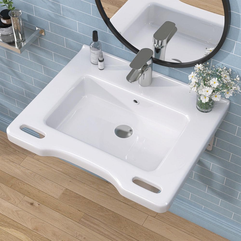 Getpro 24 in Ceramic ADA Wall-Mounted Rectangular Bathroom Sink with ...