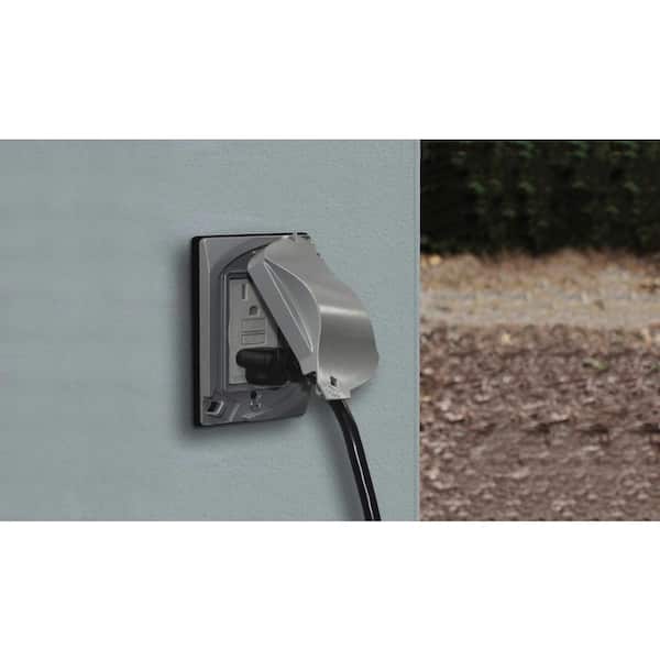Commercial Electric 1-Gang Metal Weatherproof GFCI Receptacle Kit, Gray ...