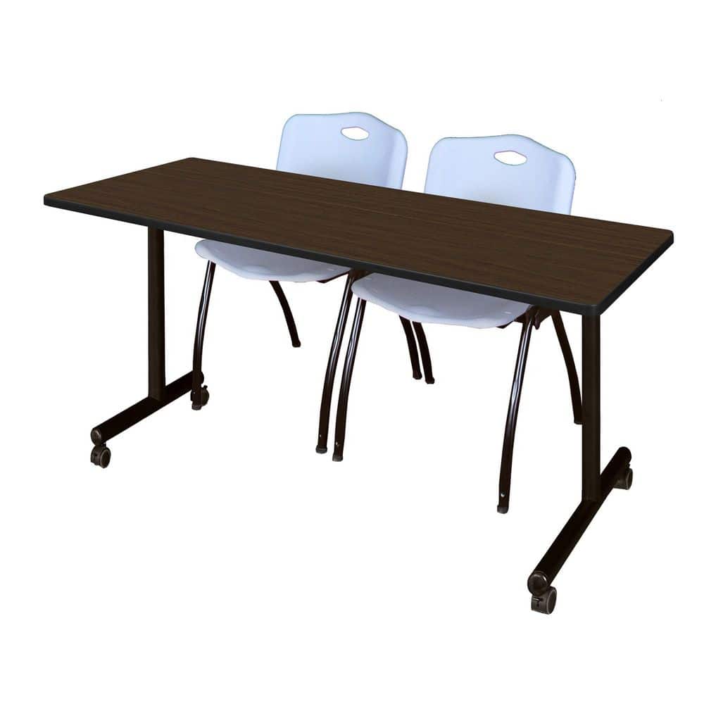 Regency Kobe 72 in x 24 in. Neo Walnut Mobile T-Base Training Table ...