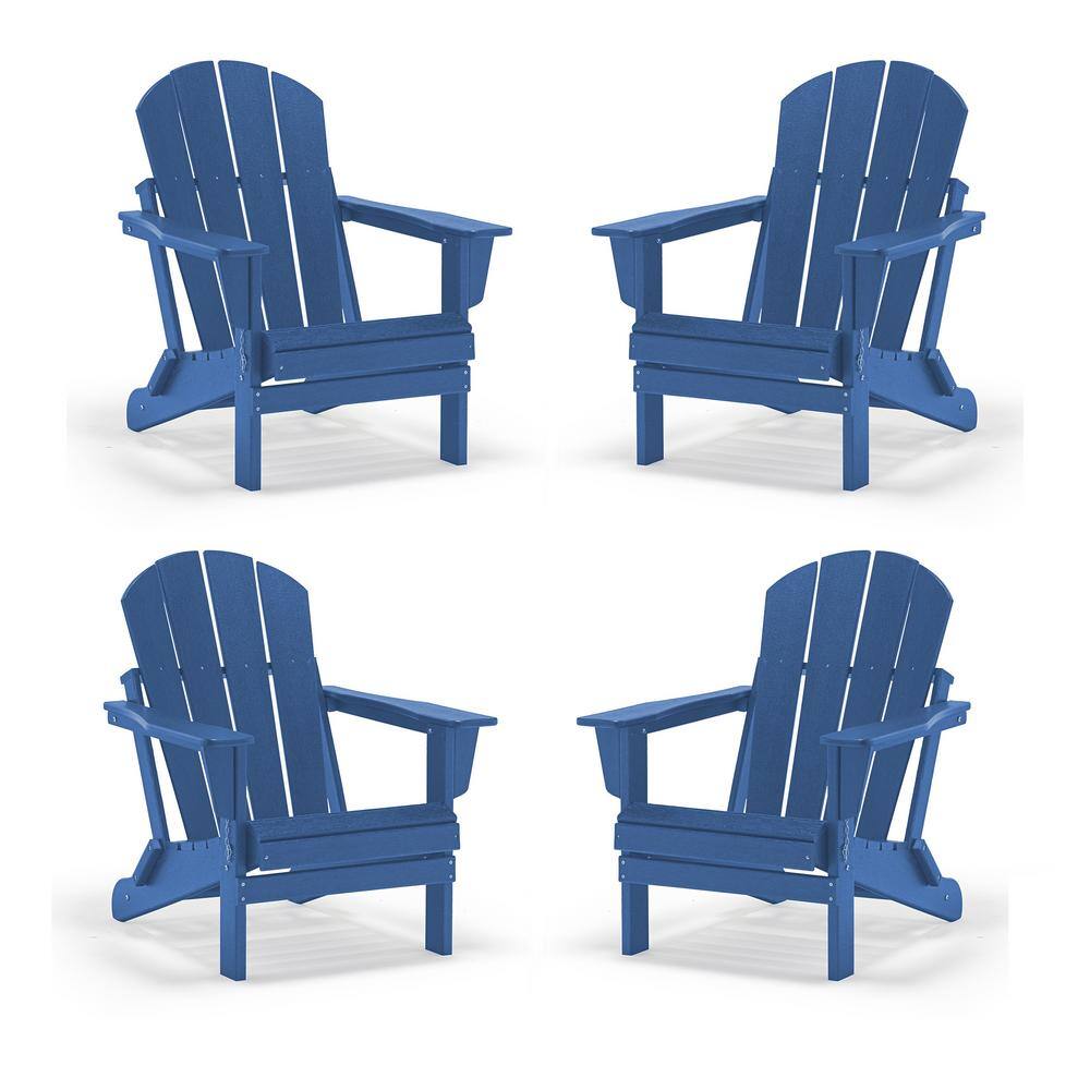 Uixe Classic Blue Folding Plastic Adirondack Chair (4-Pack) ADK-2SET-LS ...
