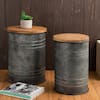 Glitzhome Galvanized Metal Storage Stool with Solid Wood Seat (Set of 2 ...