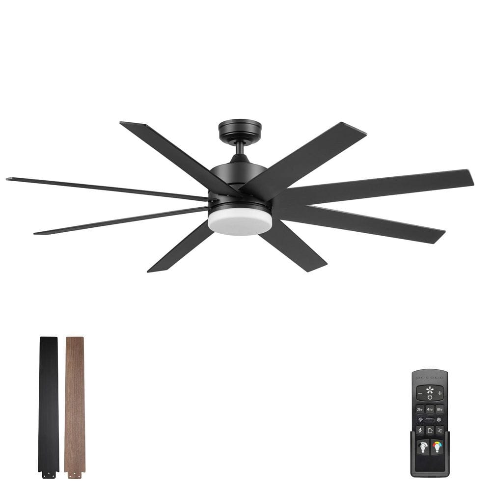 Honeywell Kildee 62 in. Color Changing LED Indoor/Outdoor 8-Blade Matte Black Dual Mount Ceiling ...