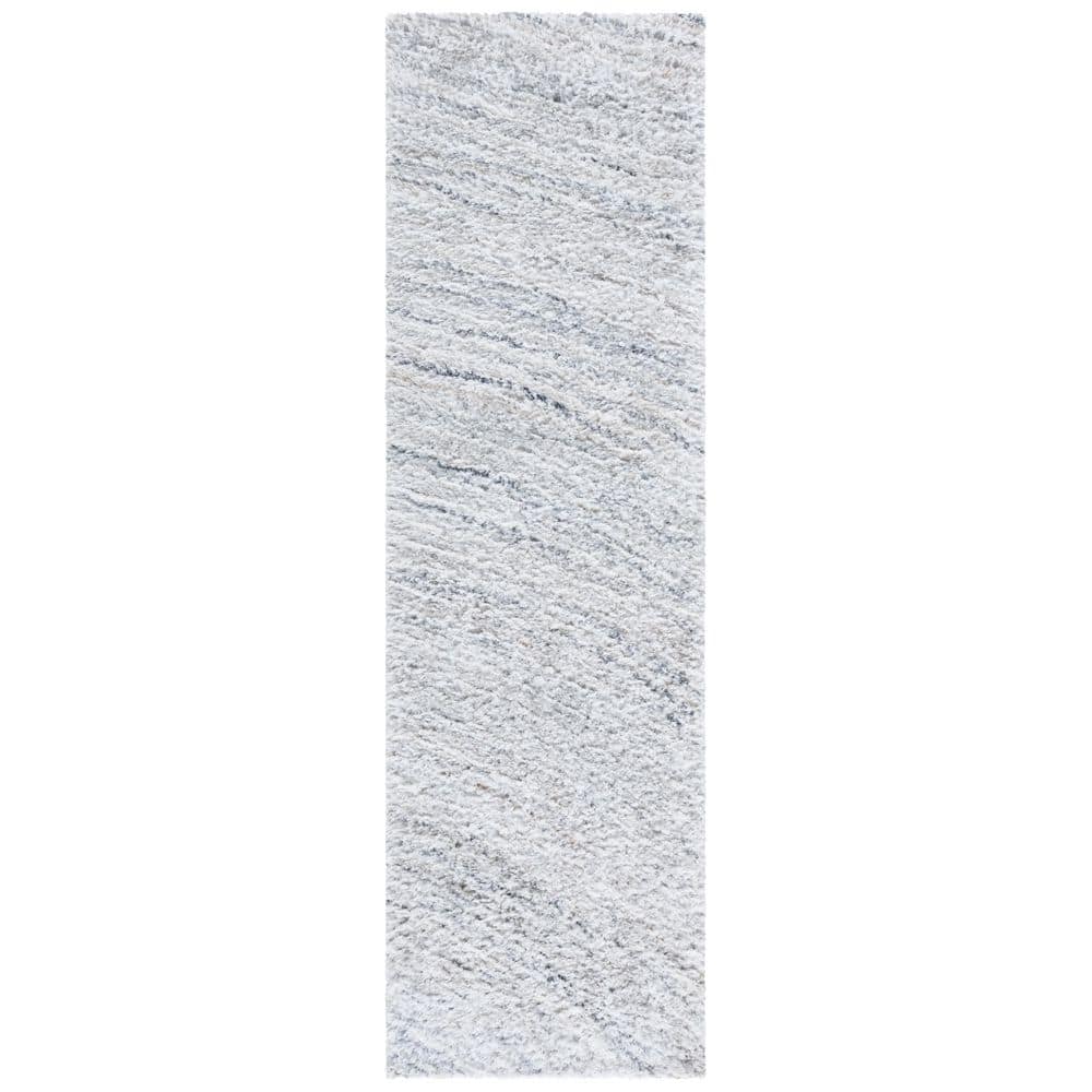 SAFAVIEH Glory Shag 2 ft. x 8 ft. Ivory/Light Blue Abstract Wavy Runner ...