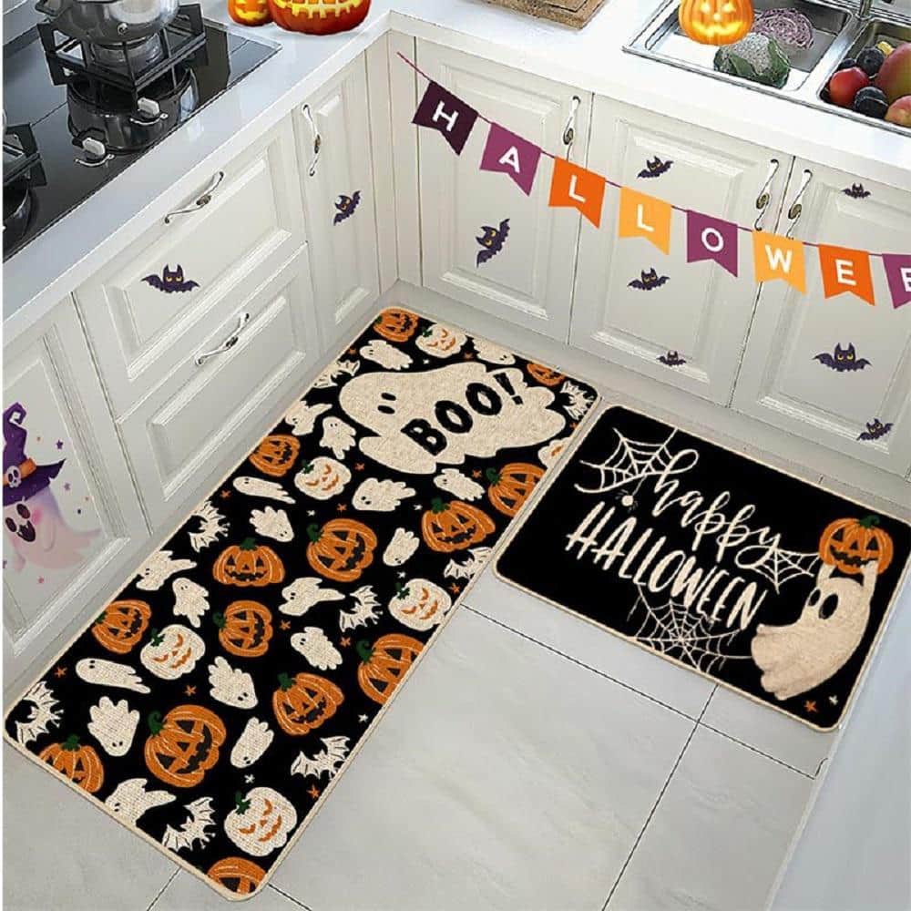 Black 2-Pieces Kitchen Mats Indoor Winter Holiday Decor Rug Set 17 in ...