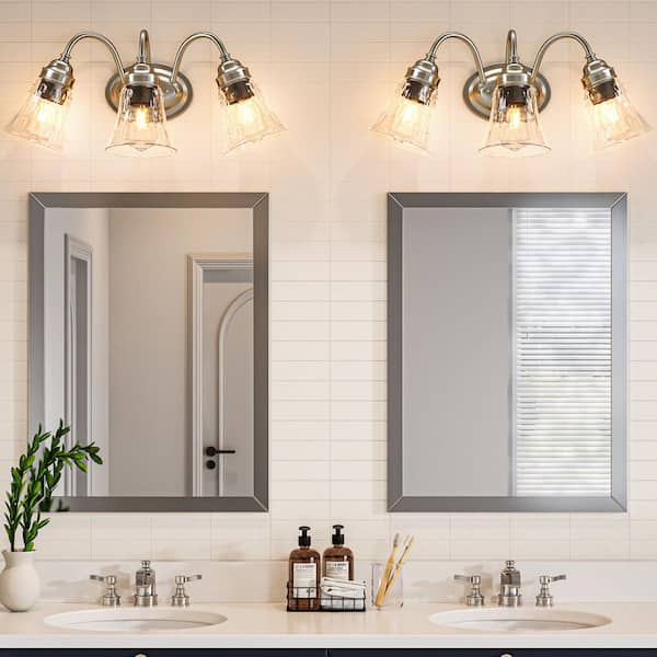 BYBLIGHT 19.4 in. 3-Light Brushed Gold Bathroom Vanity Light with Clear ...