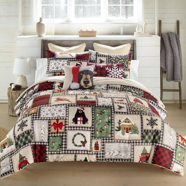 DONNA SHARP Winter Cottage Red and Green 3PC Polyester King Comforter ...
