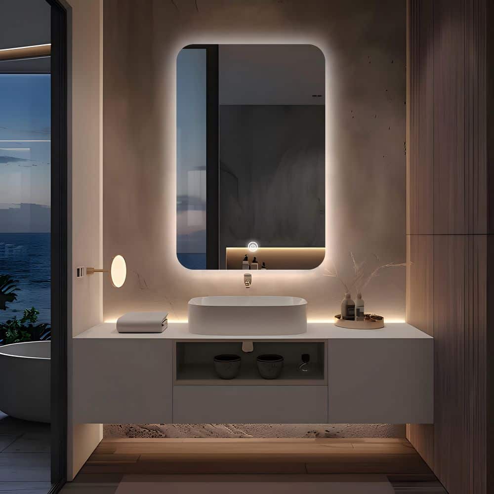 LuxHomez 24 in. W x 36 in. H Rectangular Frameless Adjustable Backlit ...