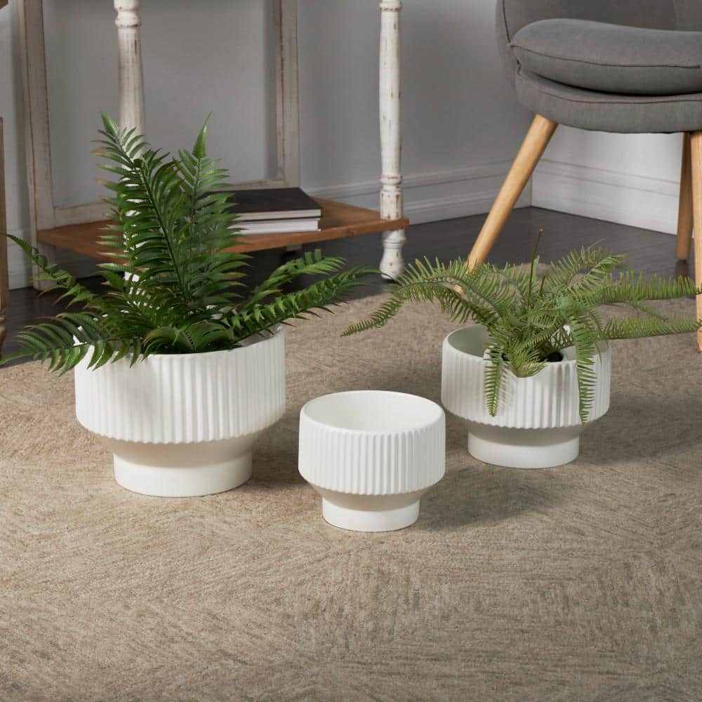 Litton Lane 7 in., 6 in., and 5 in. Small White Ceramic Wide Planter ...
