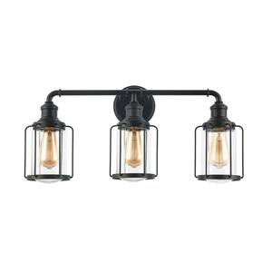Hukoro GLA 23 in. 4-Light Matte Black Vanity Light with Clear Glass ...