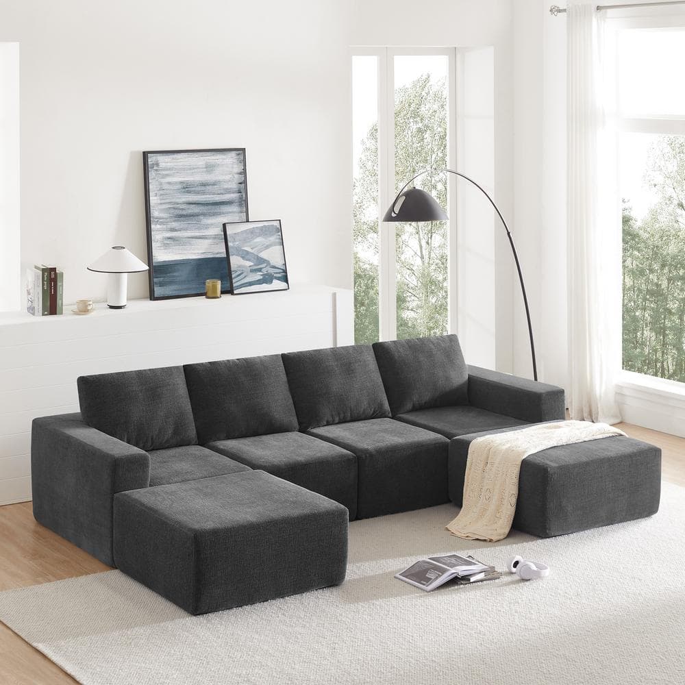 Reviews for Harper & Bright Designs 110 in. Square Arm 6-seat Chenille ...