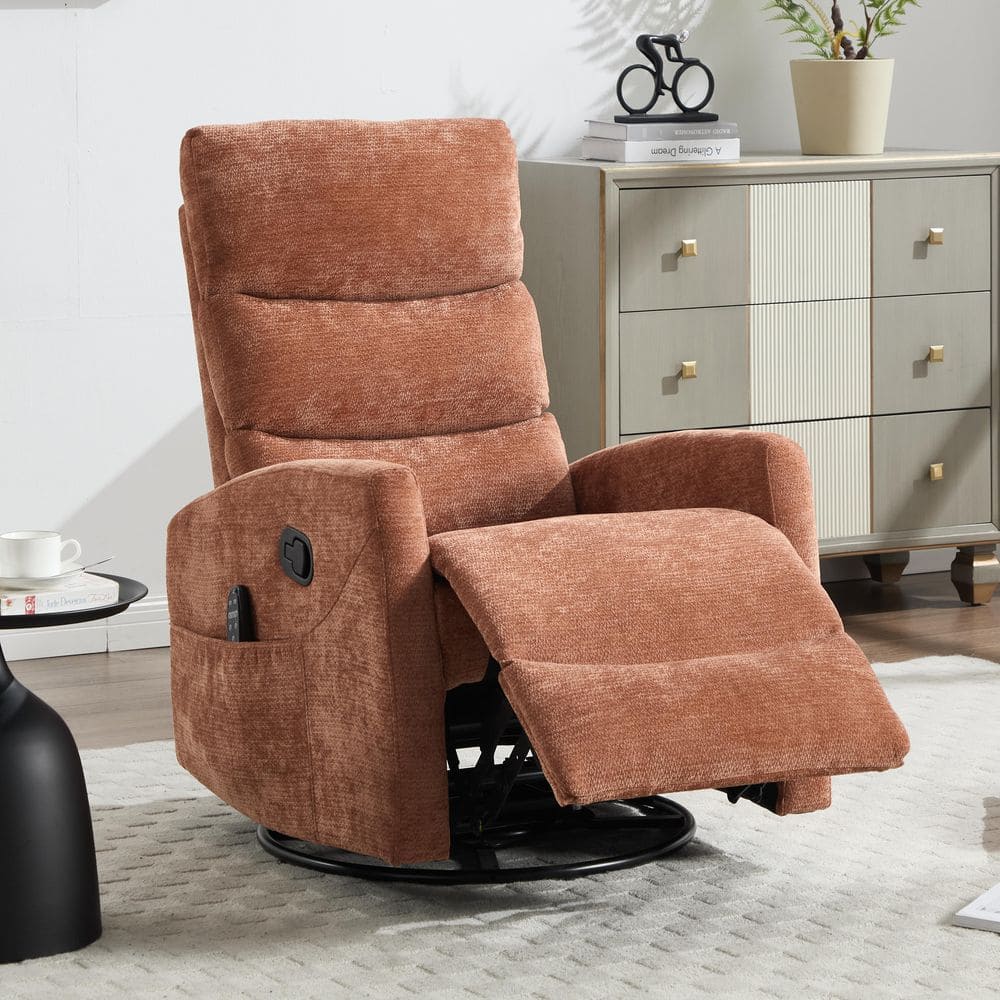 aisword Orange Chenille Manual Swivel Recliner Rocker Chair with ...