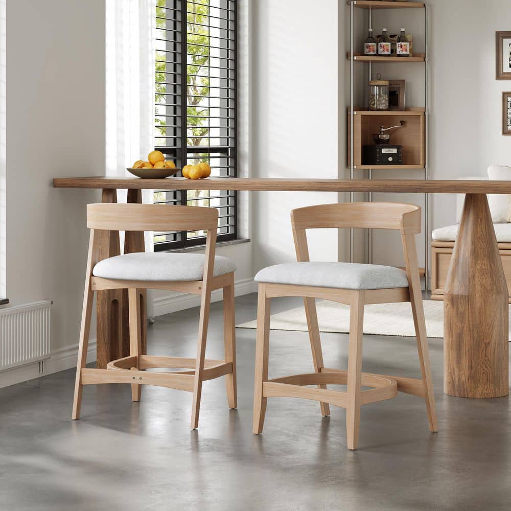 Harper & Bright Designs 34.2 in. H Natural Open Curved Back Wood Bar ...