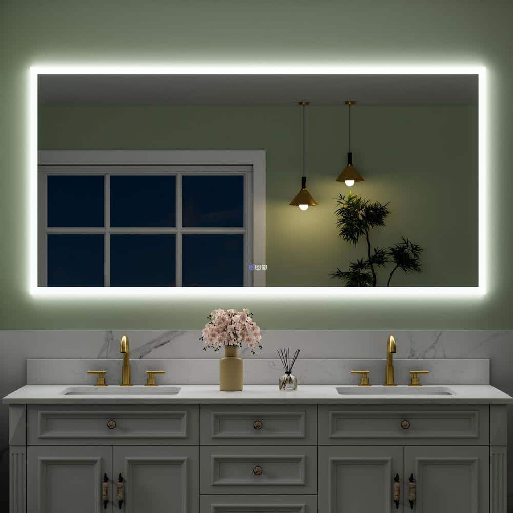 Eoviamne 72 in. W x 36 in. H Rectangular Frameless Wall Bathroom Vanity ...
