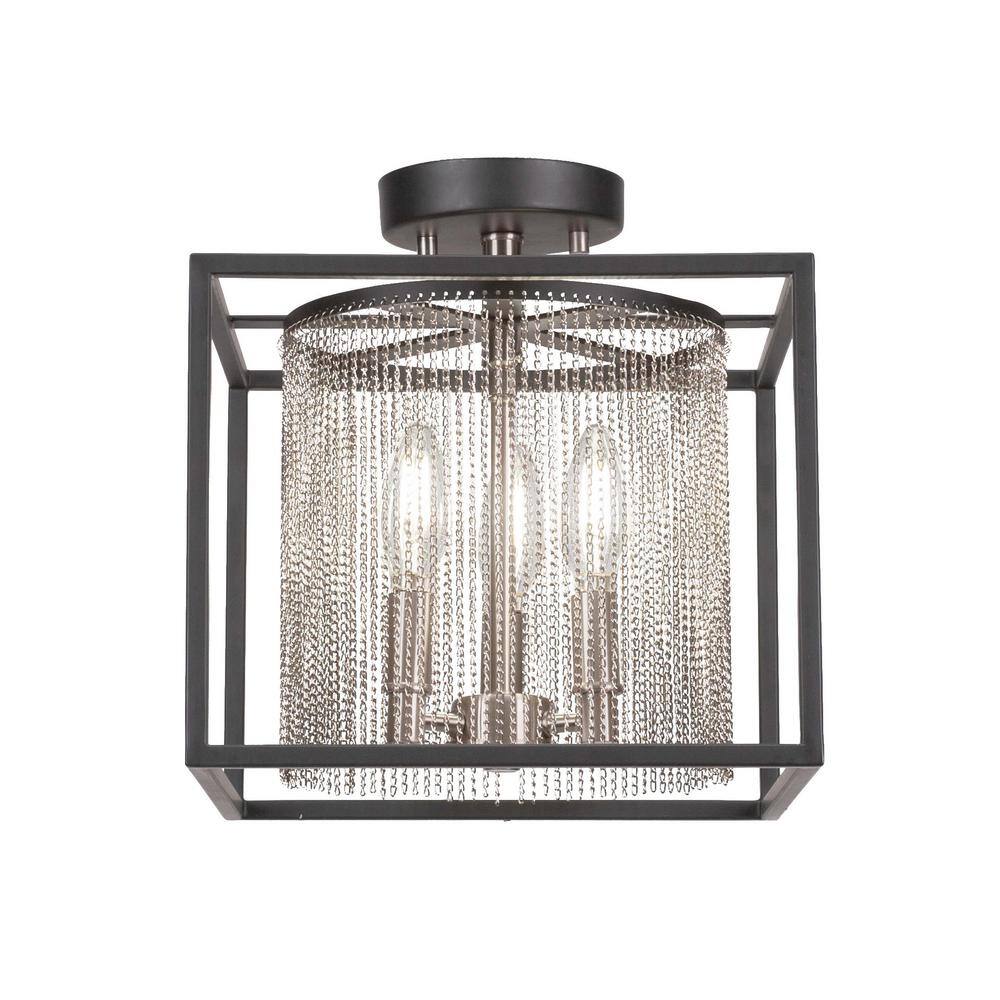 Monroe 16.75 in. 3-Light Semi-Flush Mount with Clear Bubble Glass ...