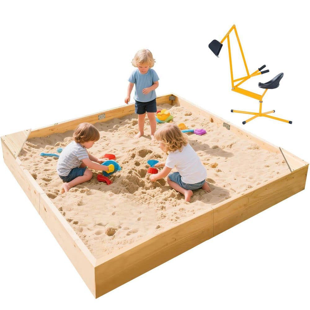 BOZTIY Outdoor Wood Sandbox Wooden Sandbox and Excavator Set 6 ft. W x ...