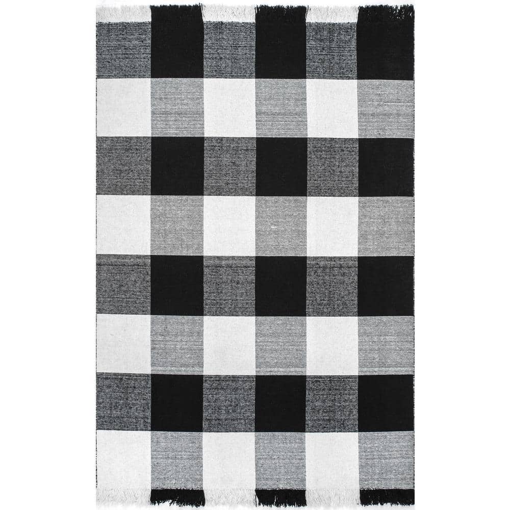 nuLOOM Fay Buffalo Plaid Fringe Black 5 ft. x 8 ft. Indoor Area Rug ...