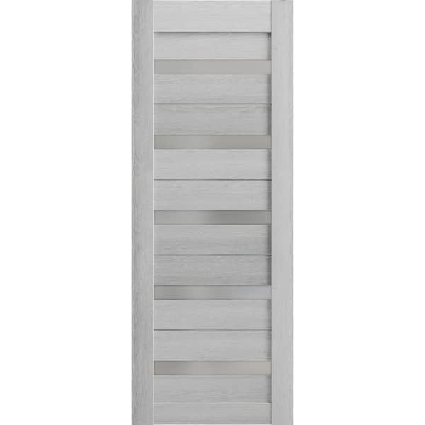Sartodoors 36 in. x 96 in. Solid MDF Frosted Glass Light Grey Oak ...
