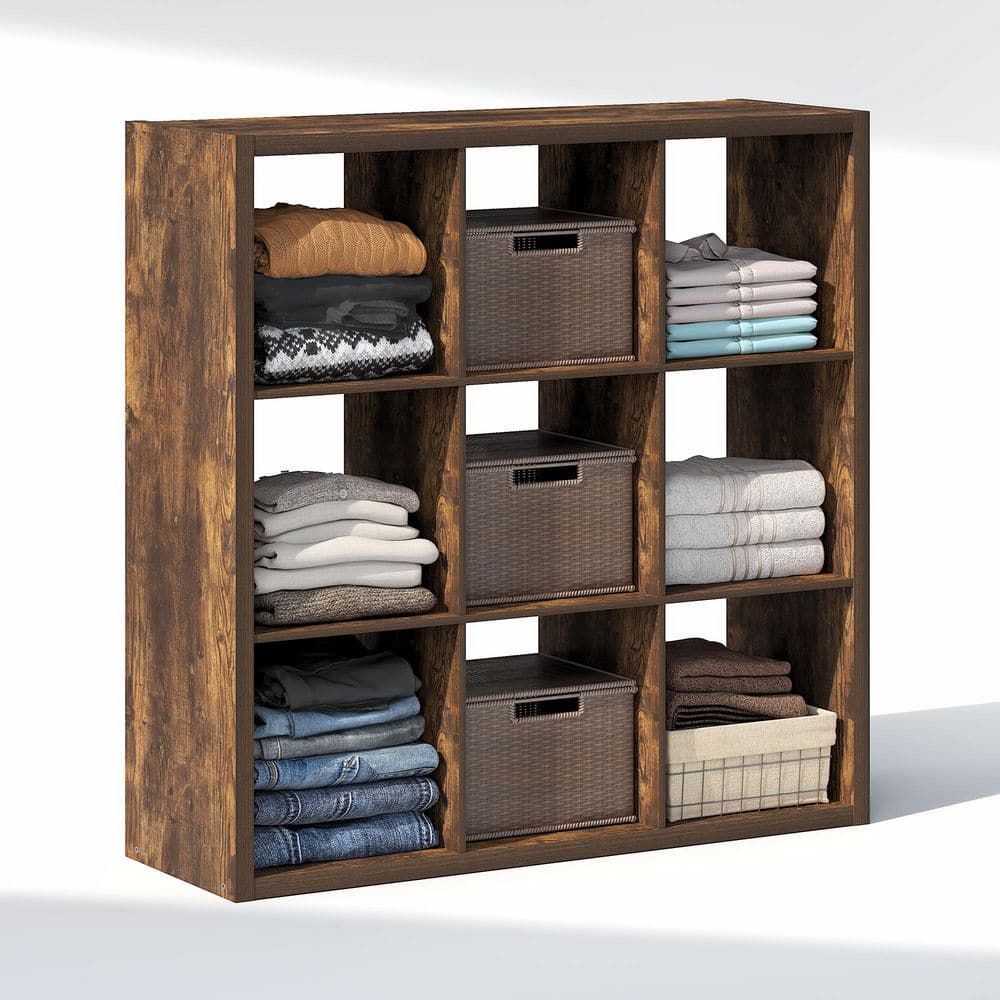 Furinno CUBIC 43.8 in. Tall Amber Pine Wood 9-Cube Bookcase NLU22007AP ...