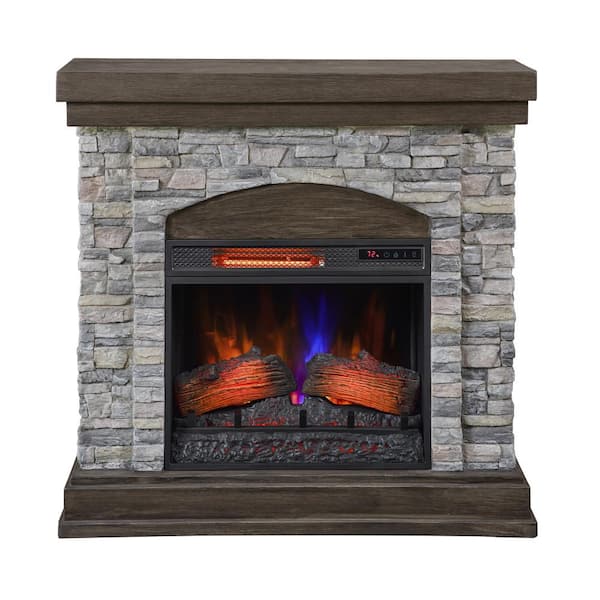 Duraflame 40 in. Freestanding Stone Wall Mantel Electric Fireplace in ...