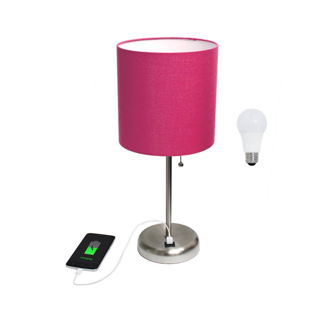 Simple Designs 19.5 in. Pink Table Desk Lamp for Living Room with USB ...