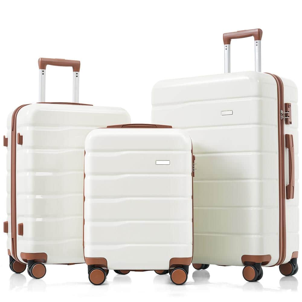 Aoibox 20 in. 24 in. 28 in. 3-Piece Beige Hardside Spinner Luggage Set ...