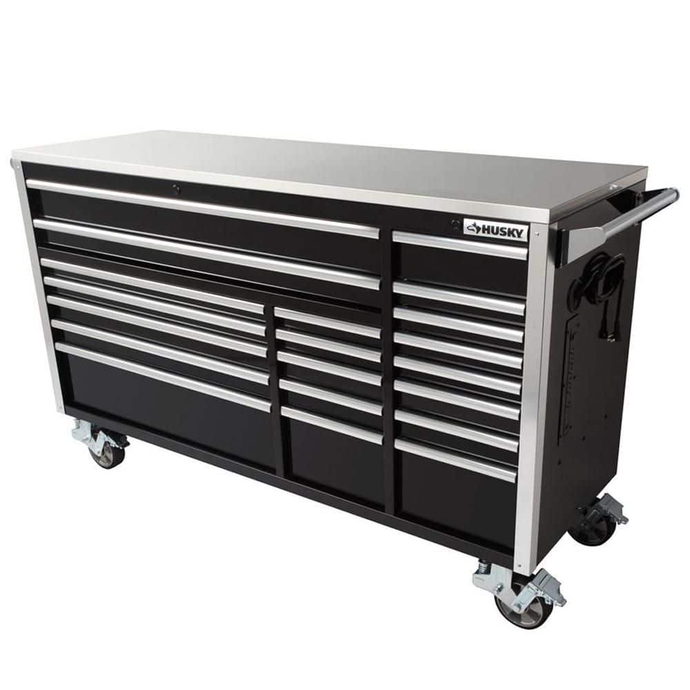 Husky Tool Storage 72 in. W x 25 in. D Professional Duty Black Mobile ...