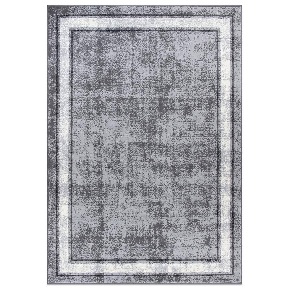 World Rug Gallery Contemporary Distressed Bordered Gray 7 ft. 10 in. x ...
