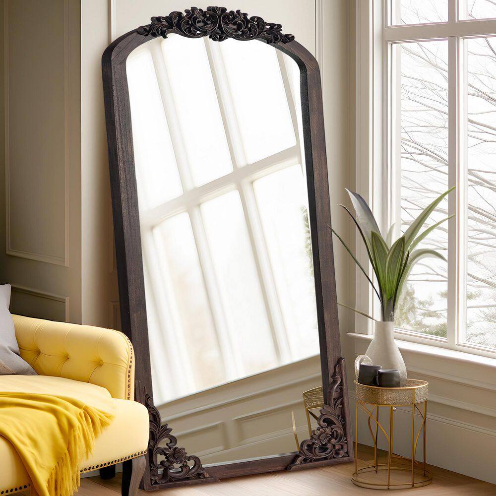 Wooakway 28 in W x 67 in. H Arch Ornate Mirror Accent Mirror Solid Wood ...
