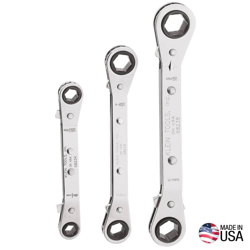 Klein Tools 3-Piece Fully Reversible Ratcheting Offset Box Wrench Set ...