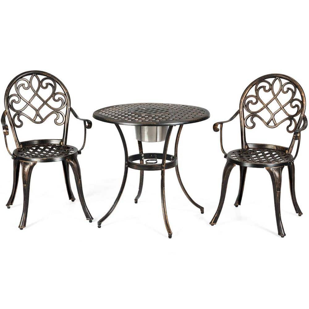 Honey Joy 3 Piece Cast Aluminum Outdoor Dining Table Chairs Set