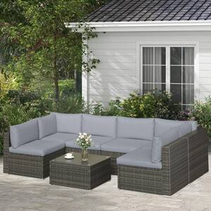SUNVIVI Outdoor Gray Frame 7-Piece Wicker Outdoor Sectional Set with ...