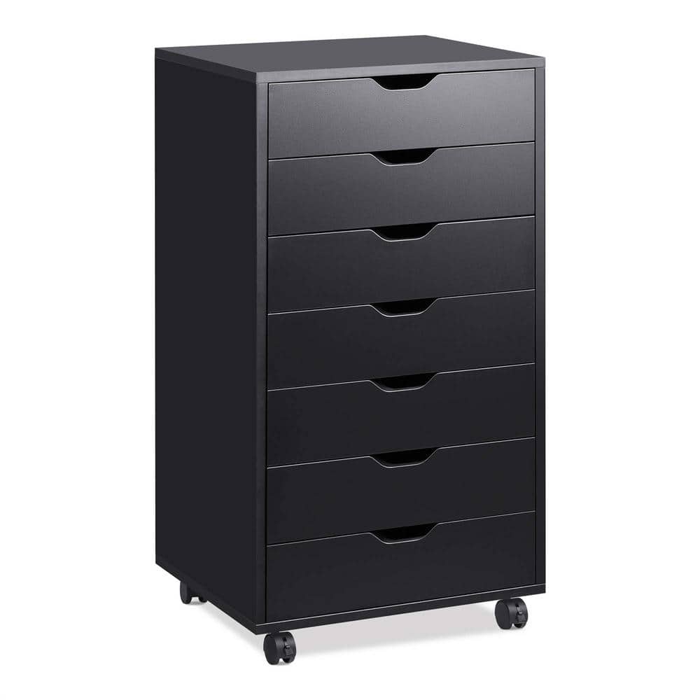 Tidoin Black Wood File Cabinet with 7-Drawers and 4-Wheels DVS-YDDF ...
