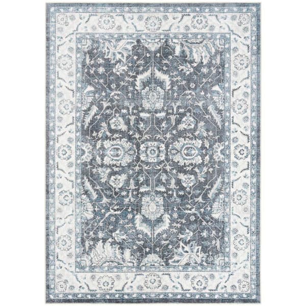 Nourison Astra Machine Washable Slate 5 ft. x 7 ft. Medallion ...