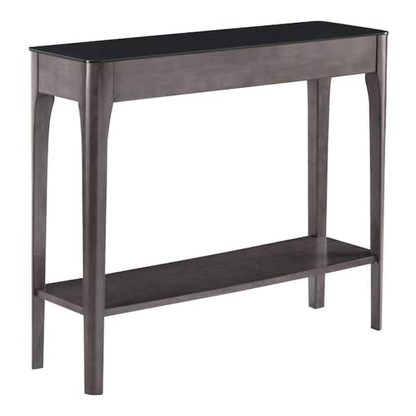 Leick Home Obsidian 36 in. L Smoke Gray Rectangle Glass Top Console ...
