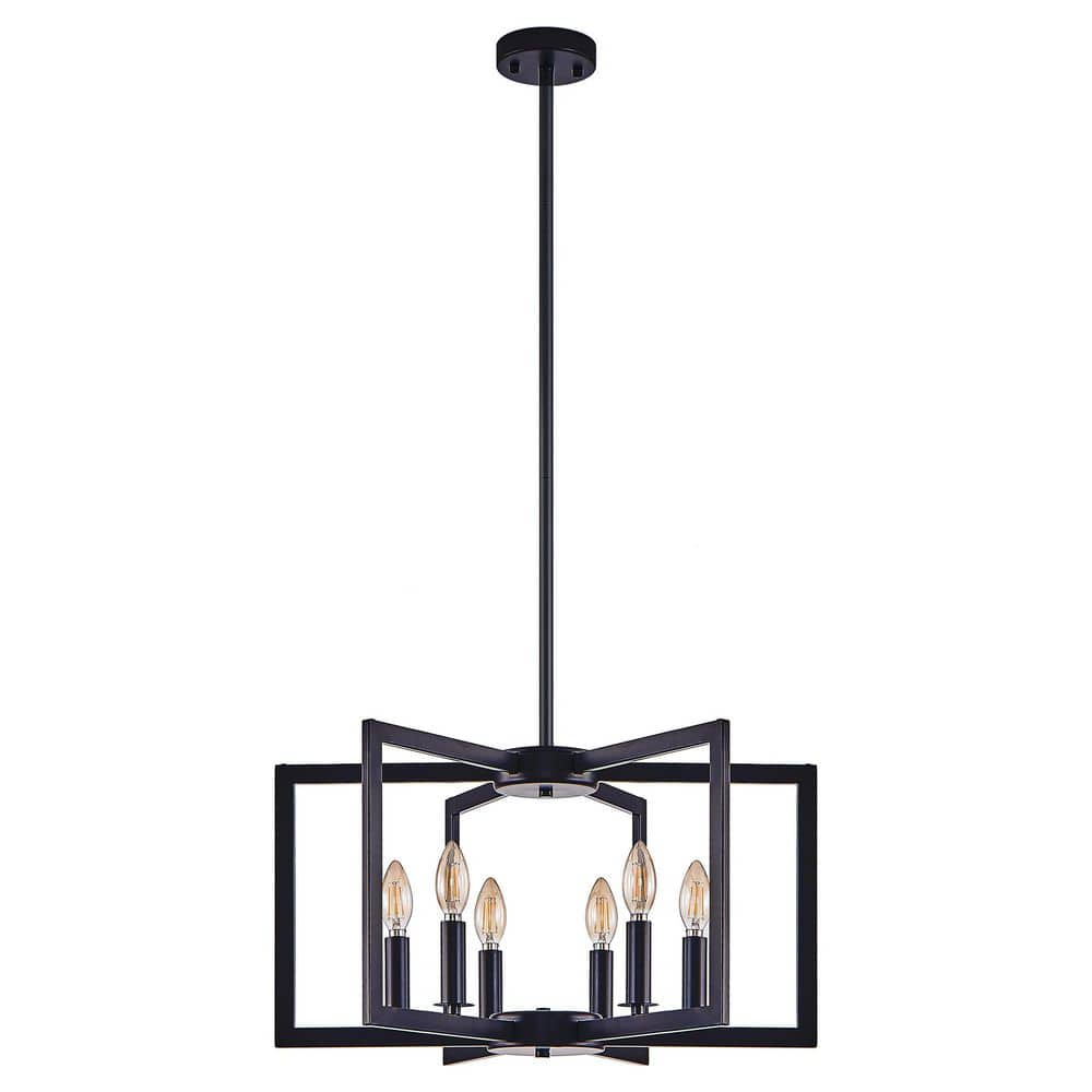 Sunpez 22 in. W 6-Light Pendant Light Fixture Black Chandelier for Living Room, Dining Room, E12 ...