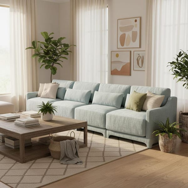 Homy Casa LEODSJ 147.1 in. Straight Arm 4-Piece Chenille Modular Sectional Sofa with Comfort and ...