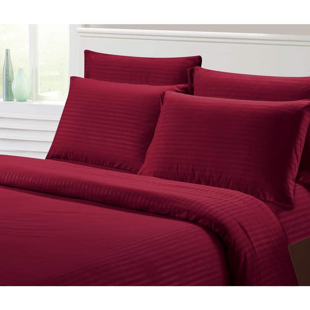 Hotel Club 6 Piece Burgundy Striped Microfiber Full Size Deep Pocket ...