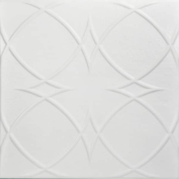 A La Maison Ceilings Circles and Stars White Heron 1.6 ft. x 1.6 ft. Decorative Foam Glue Up ...