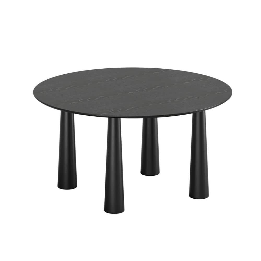 Dovelina Kathleen Black Round Wood Top 60 in. 4 Legs Dining Table Seats ...