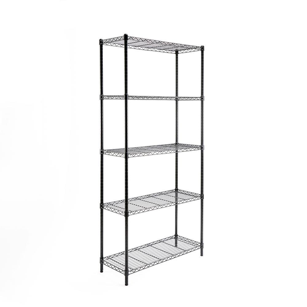 HDX 36 in. W 72 in. H 16 in. D Black Metal Wire Storage 5-Tier Shelving ...