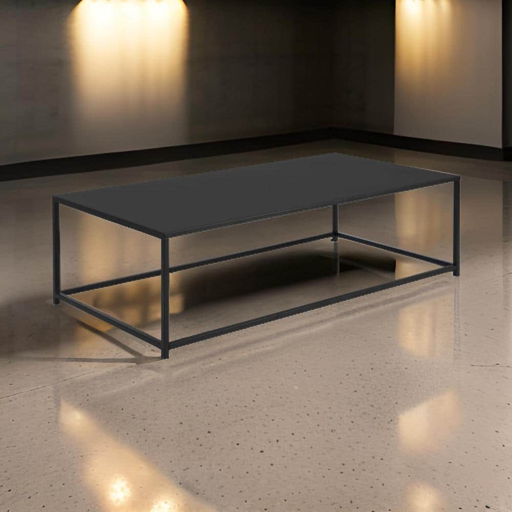 Benjara Eme 24 in. Black Rectangle Metal Coffee Table with Rectangular ...