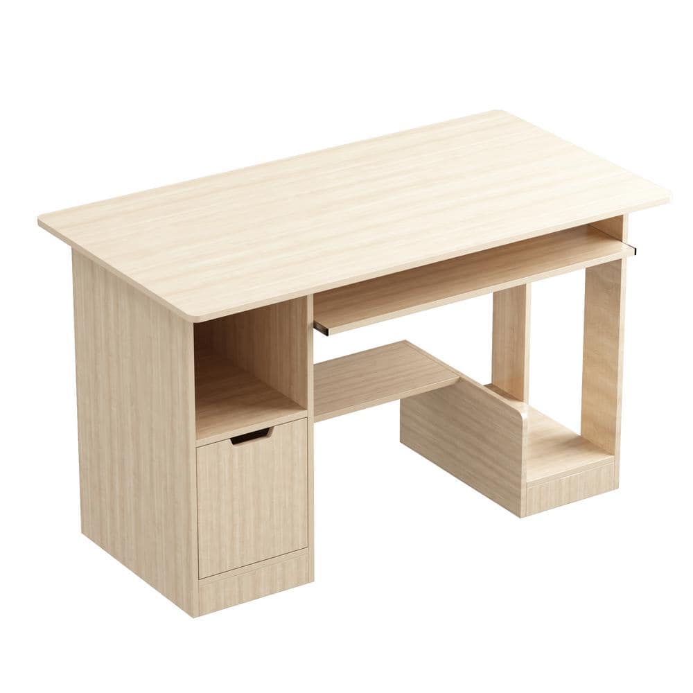 FUFU&GAGA 35.4 in. Rectangle Beige MDF Wood with Cabinet and Shelves ...