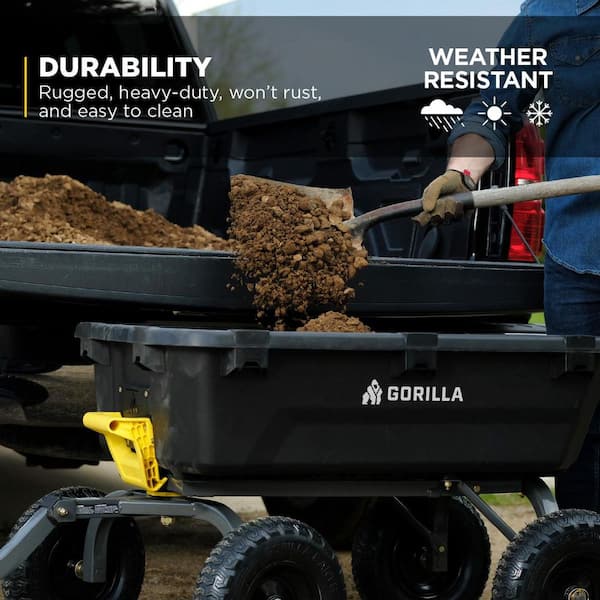 GORILLA CARTS 7 cu. ft. (40 in. x 27 in. x 11 in.), Patented Poly Bed Dumping Garden Cart, 1200 ...