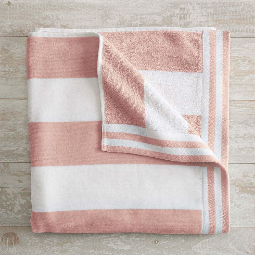 FRESHFOLDS Dusty Rose / White 100% Cotton Cabana Stripe Oversized Beach ...