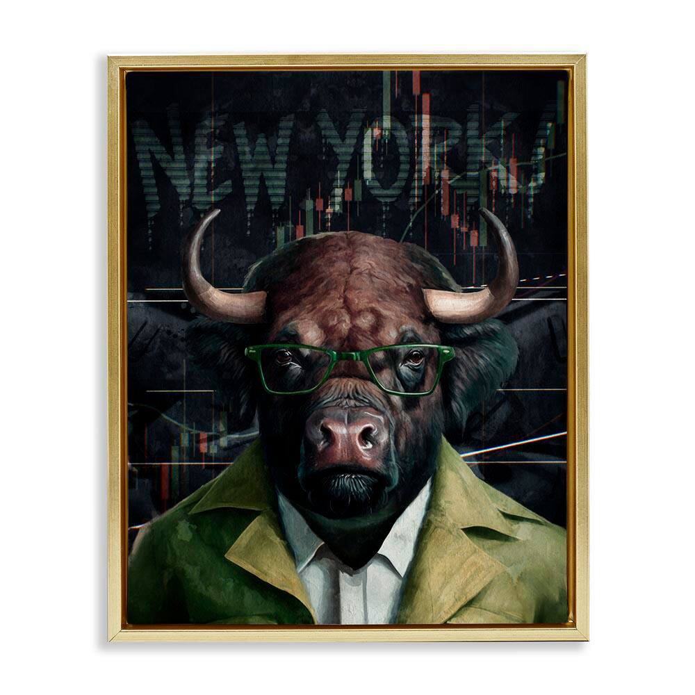 Stupell Industries Stylish Bull New York by Svetlana Aleynikova Gold ...